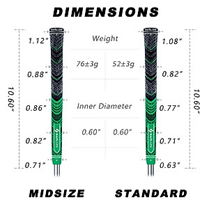 SAPLZIE Hybrid Rubber Golf Grips 13 Pack, All Weather Design, 13 Grips with All Kits, Multi-Compound Hybrid Golf Club Grips, CL04 Series, Standard Size, Green