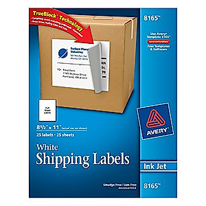 Avery Shipping Address Labels, Inkjet Printers, 25 Labels, Full Sheet Labels, Permanent Adhesive, TrueBlock (8165)