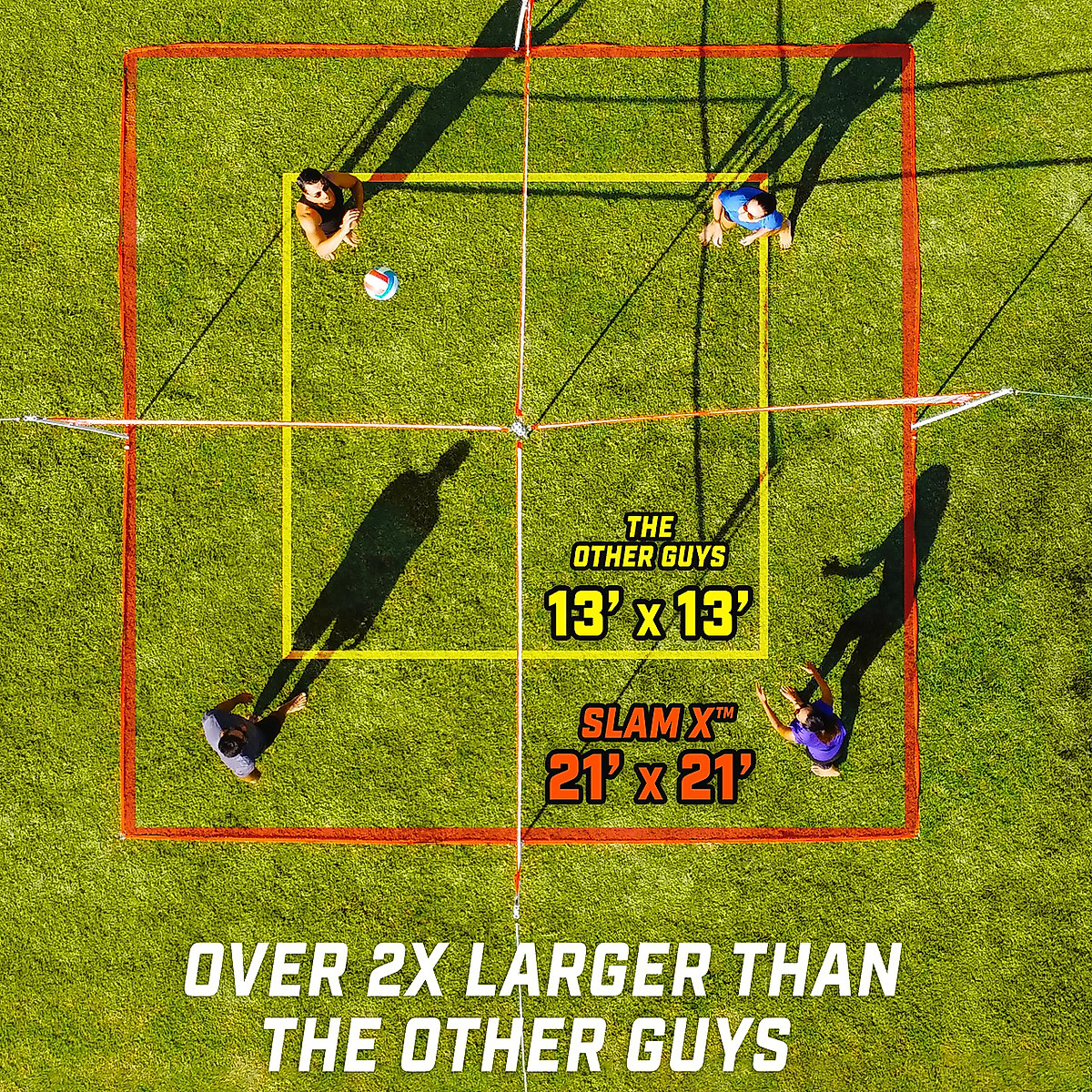 GoSports Slam X Huge 21 ft x 21 ft 4 Way Volleyball Game Set - Ultimate Backyard & Beach Game For Kids And Adults