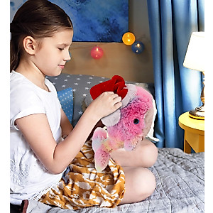 DolliBu Santa Rainbow Whale Stuffed Animal Plush Toy - Super Soft Wild Animal Dress Up with Red Santa Claus Hat, Cute Wildlife Gift, Perfect Holiday with Name Personalization - 7 Inches