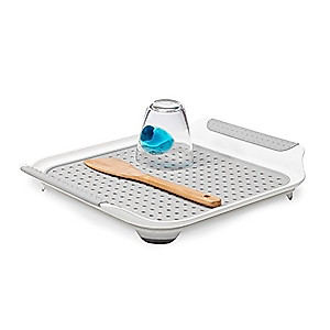 madesmart Soft Draining Sink Mat - White, Grey | SINKWARE COLLECTION | Dry Cups, Utensils, or use to Catch Food Prep | Soft-grip Handles for Portability | Non-slip Rubber Feet | BPA-Free