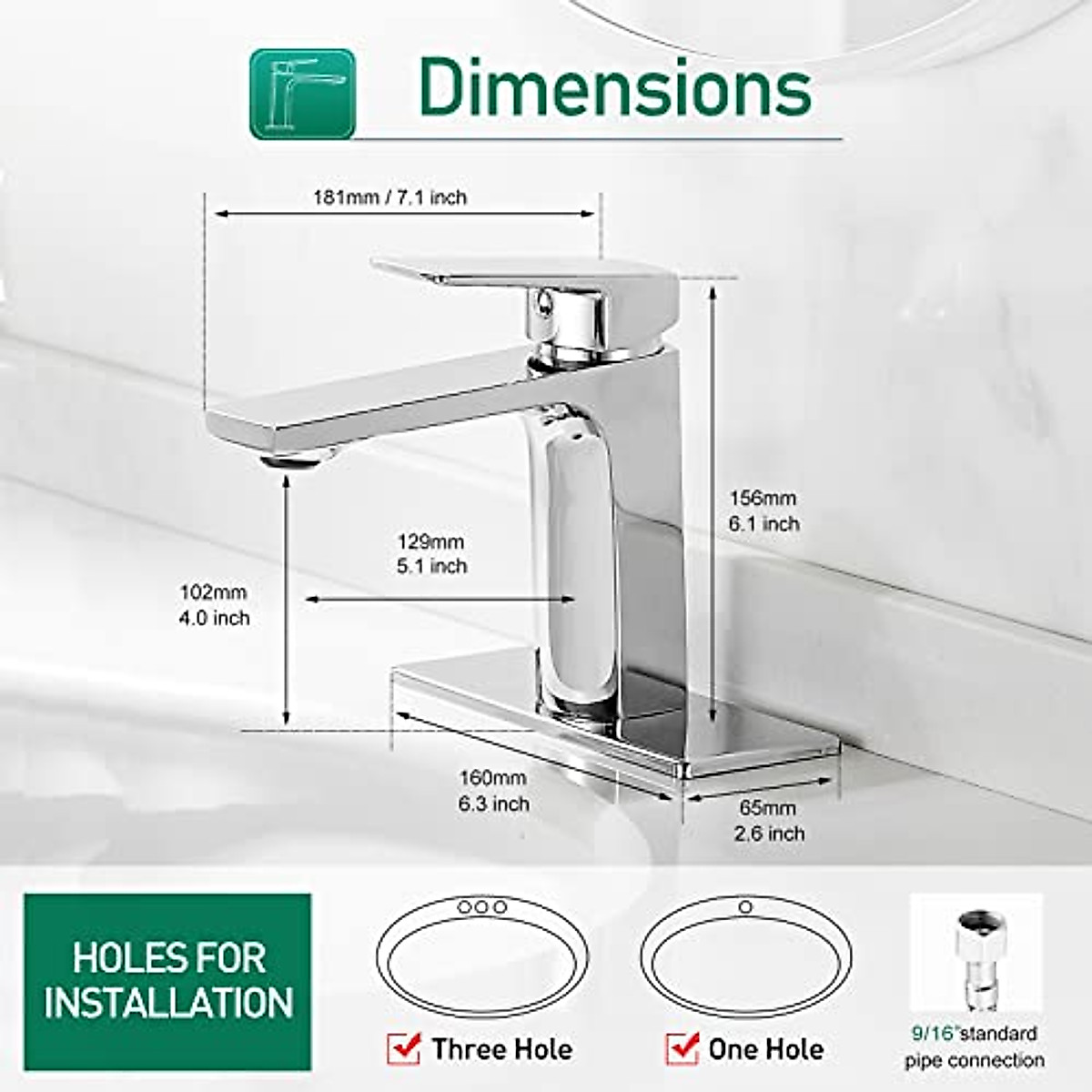 VOTON Chrome Bathroom Faucet One Hole Single Handle Bathroom Sink Faucet Lavatory Faucet with Deck Plate, RV Camper Lavatory Bathroom Faucet