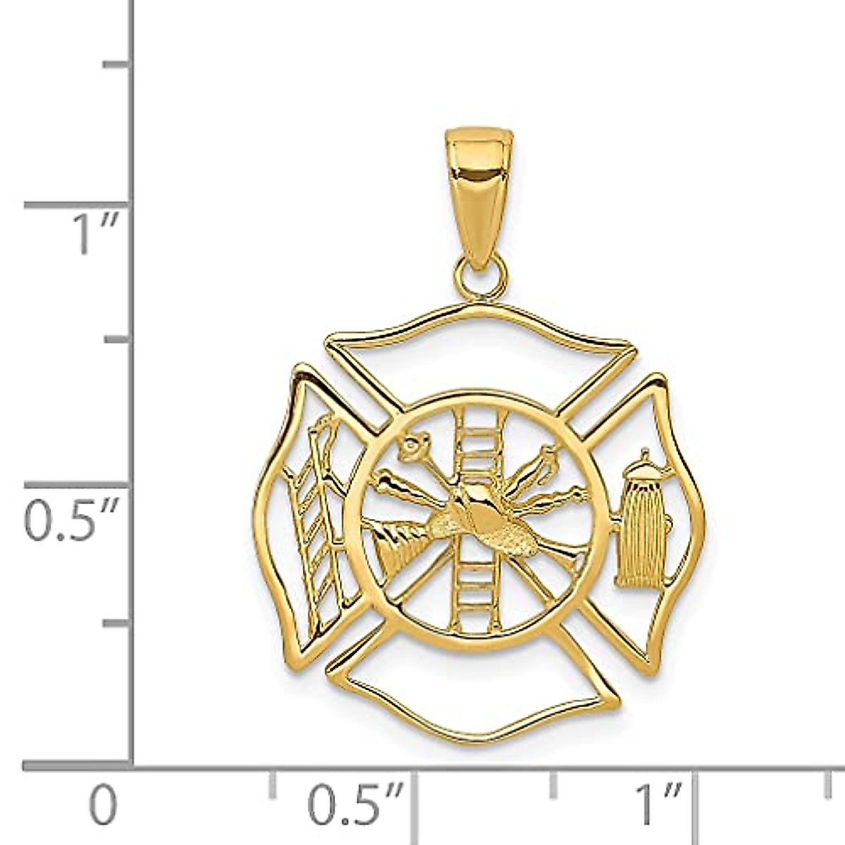 IceCarats 14K Yellow Gold Fireman Necklace Firefighter Pendant Rescue Charm 29mm x 21mm Only