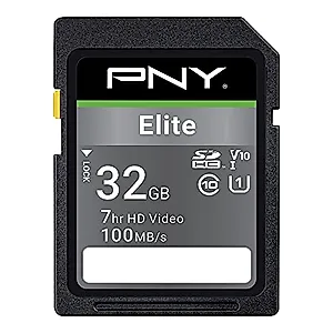 PNY 32GB Elite Class 10 U1 V10 SDHC Flash Memory Card - 100MB/s, Class 10, U1, V10, Full HD, UHS-I, Full Size SD