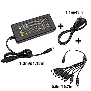 mxuteuk Security Camera Power Supply 12V 5A Power Supply AC Adapter 100-240V 50-60hz LED Power Transformers,with 8-Way Power Splitter Cable (2 Prong)