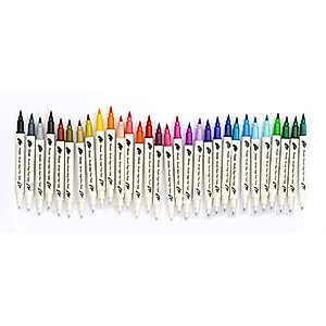 Pentel Brush Sign Pen Dual 30 Colors Set Fibre-Tip Pens with Two Flexible Writing Tips, Water-Based Ink, Assorted, (30 Pack)