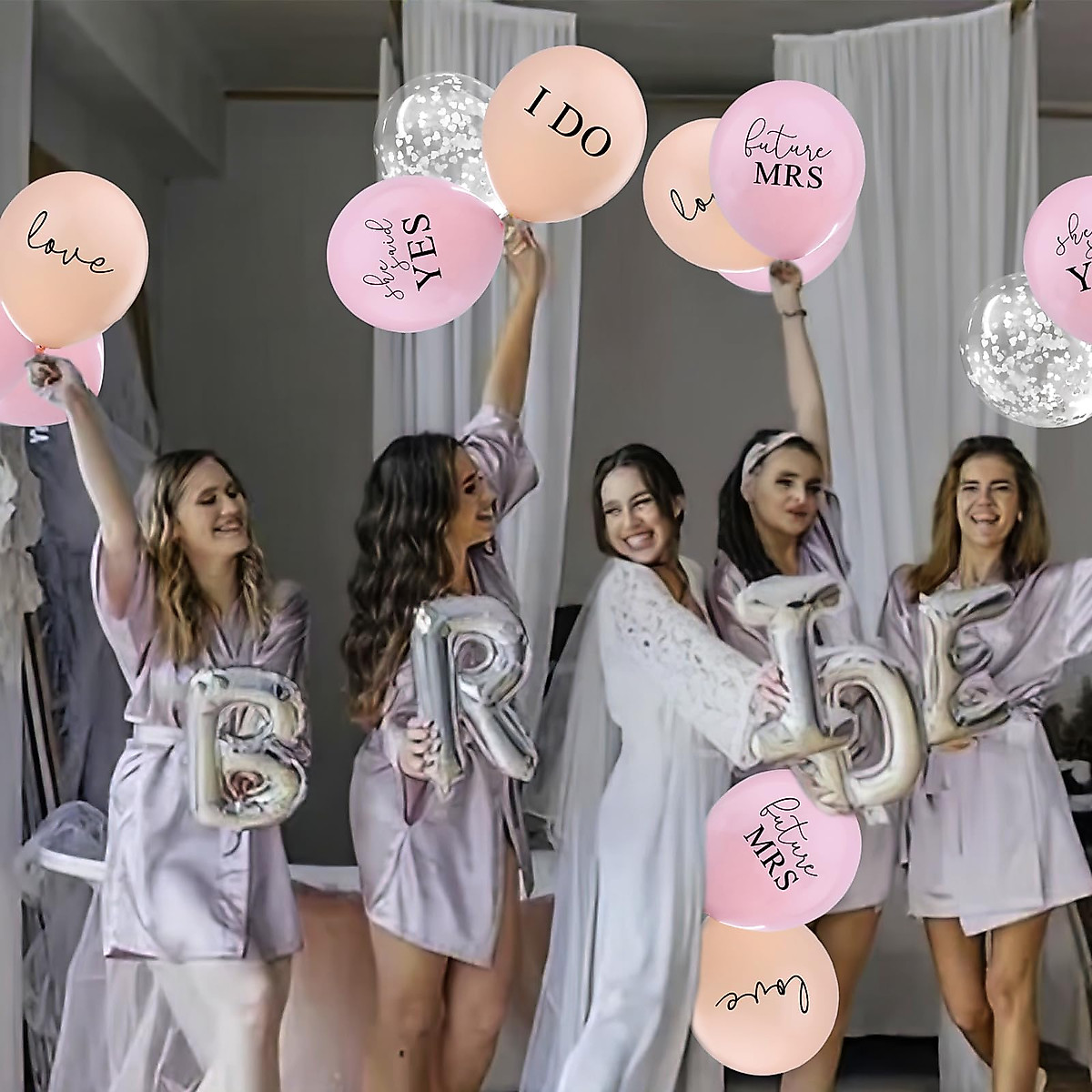 36Pcs Bachelorette Bridal Shower Engagement Party Balloons Mixed Pack Of Hen Do Balloons Love Shape Paper Scraps Balloons for Bachelorette Bridal Shower Engagement Wedding Party Decorations