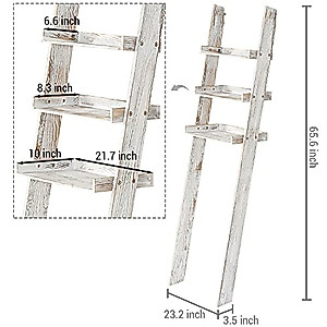 MyGift Over-The-Toilet Storage Shelves, 3-Tier Rustic Whitewashed Wood Leaning Bathroom Ladder Shelf