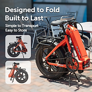 Young Electric Bike E-Flow 750W Peak 1000W Folding Ebike, Up to 90Mi 28MPH, 48V/20Ah Hidden Battery, 20''x4.0'' Fat Tire Step-Through Fast Cargo EBike for Adult, Commute Moutain E-Bike (Radio Orange)