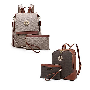 MKP Women Fashion Medium Backpack Purse (Beige and Coffee)