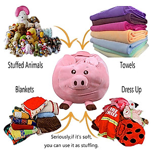amropi Pig Stuffed Animal Toy Storage,Large Size Storage Bean Bag 24x24 Inch Velvet Extra Soft Stuffie Organization, Pink