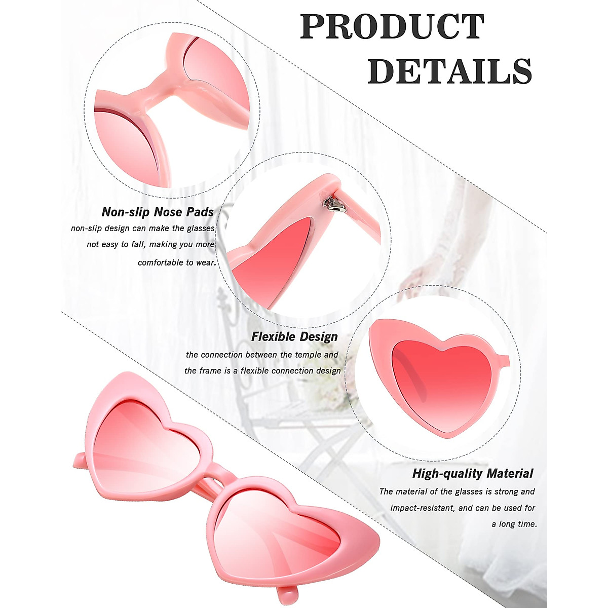 Flutesan 12 Pair Wedding Heart Shaped Sunglasses Bachelorette Vintage Cat Summer(Multi Colors)