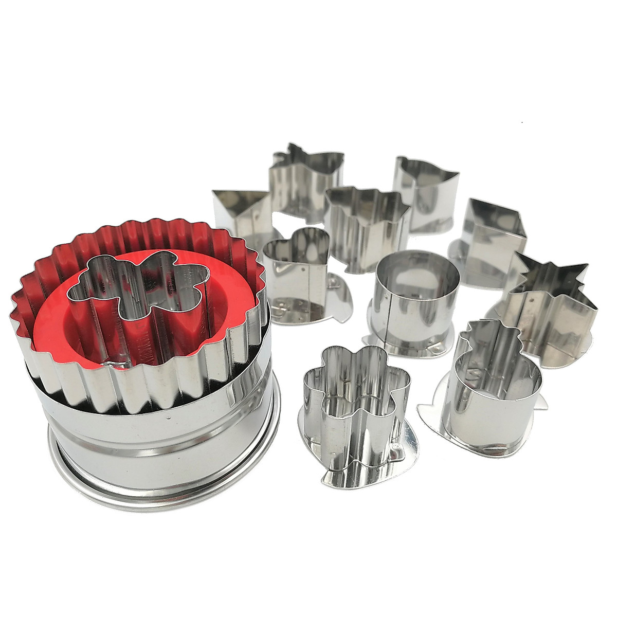 JOKUMO 11 Piece Round Linzer Cookie Cutter Set – High Grade 430 Stainless Steel - with Storage Tin