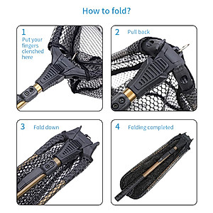 YVLEEN Folding Fishing Net - Foldable Fish Landing Net Robust Aluminum Telescopic Pole Handle and Nylon Mesh 16inch Hoop Size