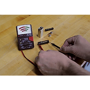 Gardner Bender GBT-500A Analog 1.5 V Button Cell/22.5 Photo/AA/AAA/12 V/9 V/Lantern Cells & More, Leads Battery Tester,14 Battery Range, Black