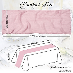 Leetaltree 2 Pack Pink Cheesecloth Table Runner, 35x120 Inch Boho Rustic Cheese Cloth Table Runner, Decorative Table Runners for Bridal Baby Shower Decorations or Wedding Table Decorations