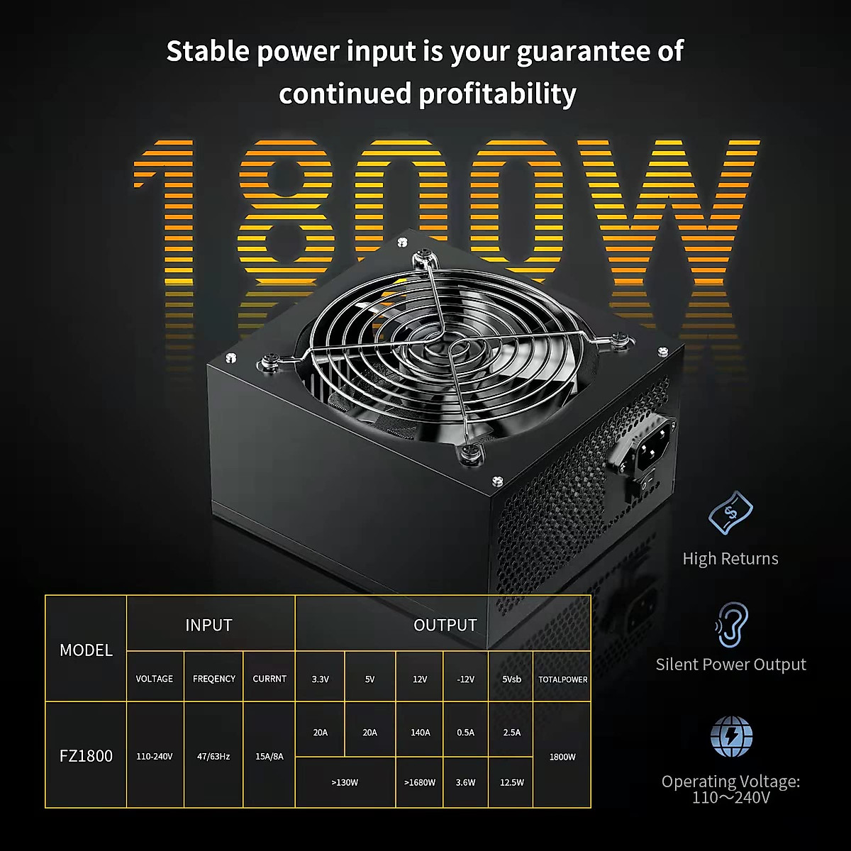 Foyozisun Mining Rig Complete System, Stackable for Ethereum Classic, ETC, Flux, Ergo, Neoxa, Ravencon Crypto Miner with 8 GPU Mining Motherboard and 1800W Power Supply 8G RAM (Without GPU)