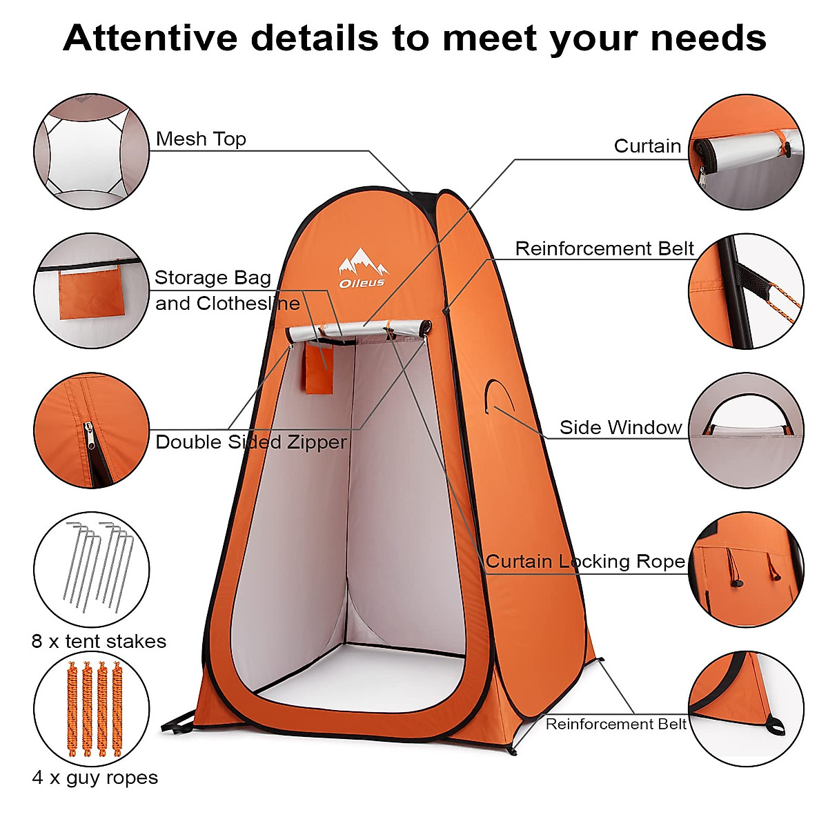 Oileus Pop Up Privacy Tent Portable Shower Tent Beach Changing Room Privacy Tent Camp Toilet Instant Privacy Shelters - Camping Beach Hiking Fishing Orange
