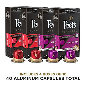 Peet's Coffee, Medium Roast Espresso Coffee Pods Variety Pack, Compatible with Nespresso Original Machine, Intensity 8-9, 40 Count (4 Boxes of 10 Espresso Capsules)