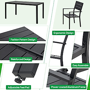 U-MAX 7-Piece Aluminum Outdoor Dining Set, Patio Table and Chairs Set for 6 Morden Outdoor Furniture Set with Aluminum Frames, Rectangular Table and Stackable Chairs for Garden, Black