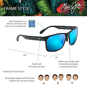 Maui Jim Men's and Women's Red Sands Polarized Rectangular Reading Sunglasses, Matte Black/Blue Hawaii, Large, +2.5