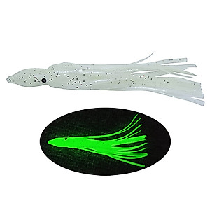 Fishing Squid Skirts Glow Soft Lures Luminous Octopus Skirts Trolling Lure Soft Fishing Bait for Bass Salmon Trout 5cm/1.96in,9cm/3.54in,11cm/4.33in Pack of 20 (4-1/3", Beige)
