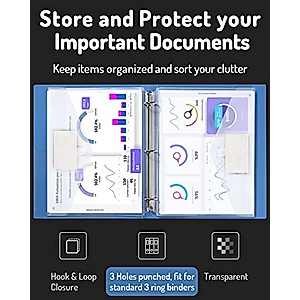Forvencer Binder Pocket, 10 Pack Super Heavyweight Poly Binder Pocket with Hook and Loop Closure, Binder Folders Side Loading, 3 Ring Binder Pocket, Letter Size, Clear