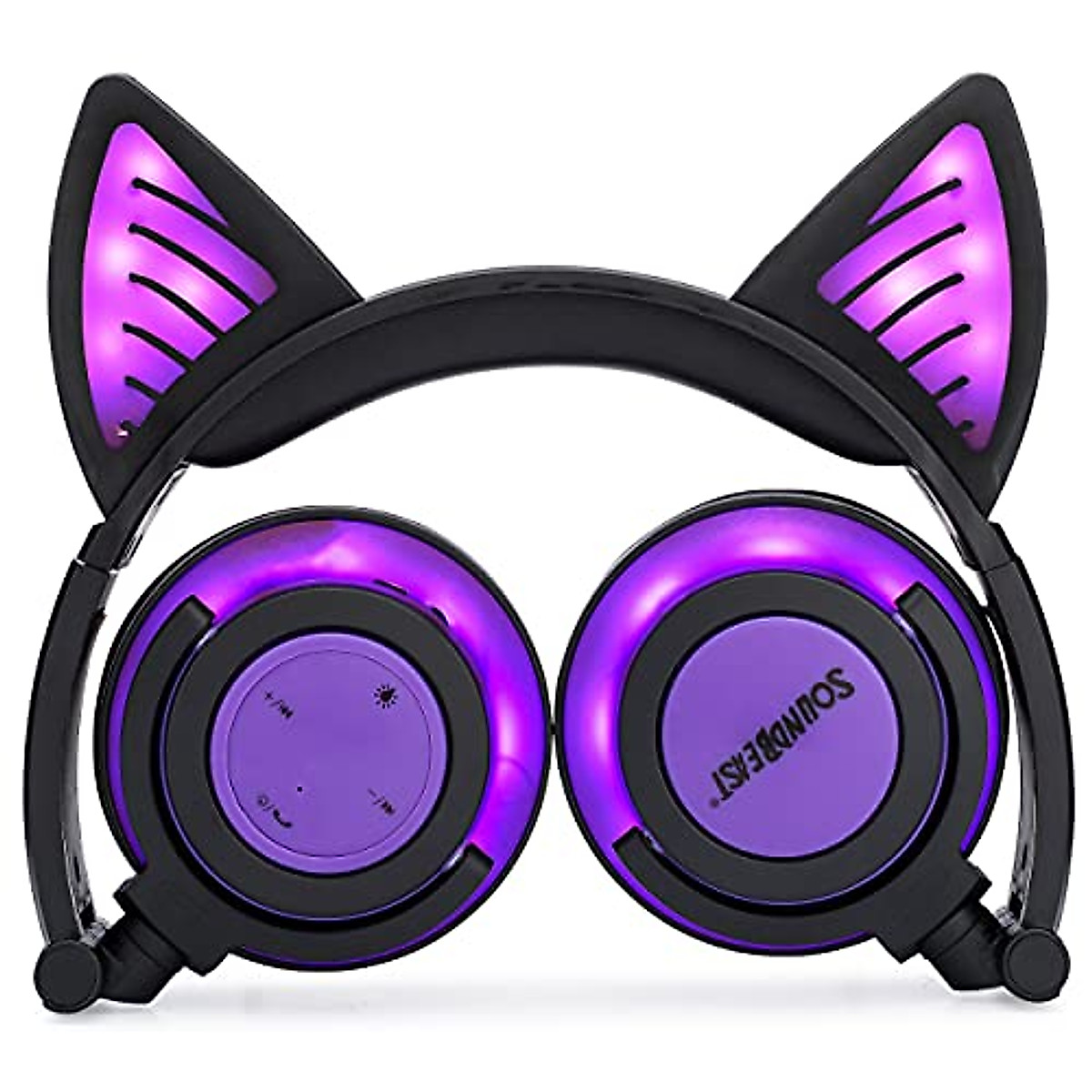 SoundBeast Bluetooth Cat Ear Headphones with Glowing Purple Lights - Wireless Headphones for Kids & Adults