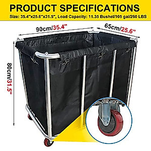Laundry Cart,Industrial Commercial Large Rolling Laundry Cart Dirty Clothes Bin with Wheels,Heavy Duty Canvas Hamper,11.5 Bushel,260LBS Load Laundry Cart (Black)