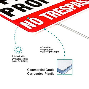 MUXYH 2 Pack Private Property No Trespassing Signs with Metal Wire H-Stakes, 12'' X 9'' Corrugated Plastic Double Sided No Trespassing Sign Protect Your Home, Safety and Privacy