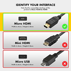 15ft. MICRO HDMI Cable, 4K HDMI to Micro HDMI Cable, HDR 60Hz 18Gbps Compatible with GoPro Hero 7,6, 5, DSLR Camera, a7 II, III Mirrorless Camera, Raspberry Pi 5, 4, to HDTV, Monitor (15-Feet)
