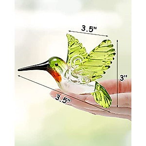 Nefelibata Hummingbird Ornament Glass Green Figurine Crystal Hanging Bird Art Christmas Xmas Tree Suncatcher Window Decor Memorial Gift for Her Friend Bird Lover Set of 1 Party Home Decorations
