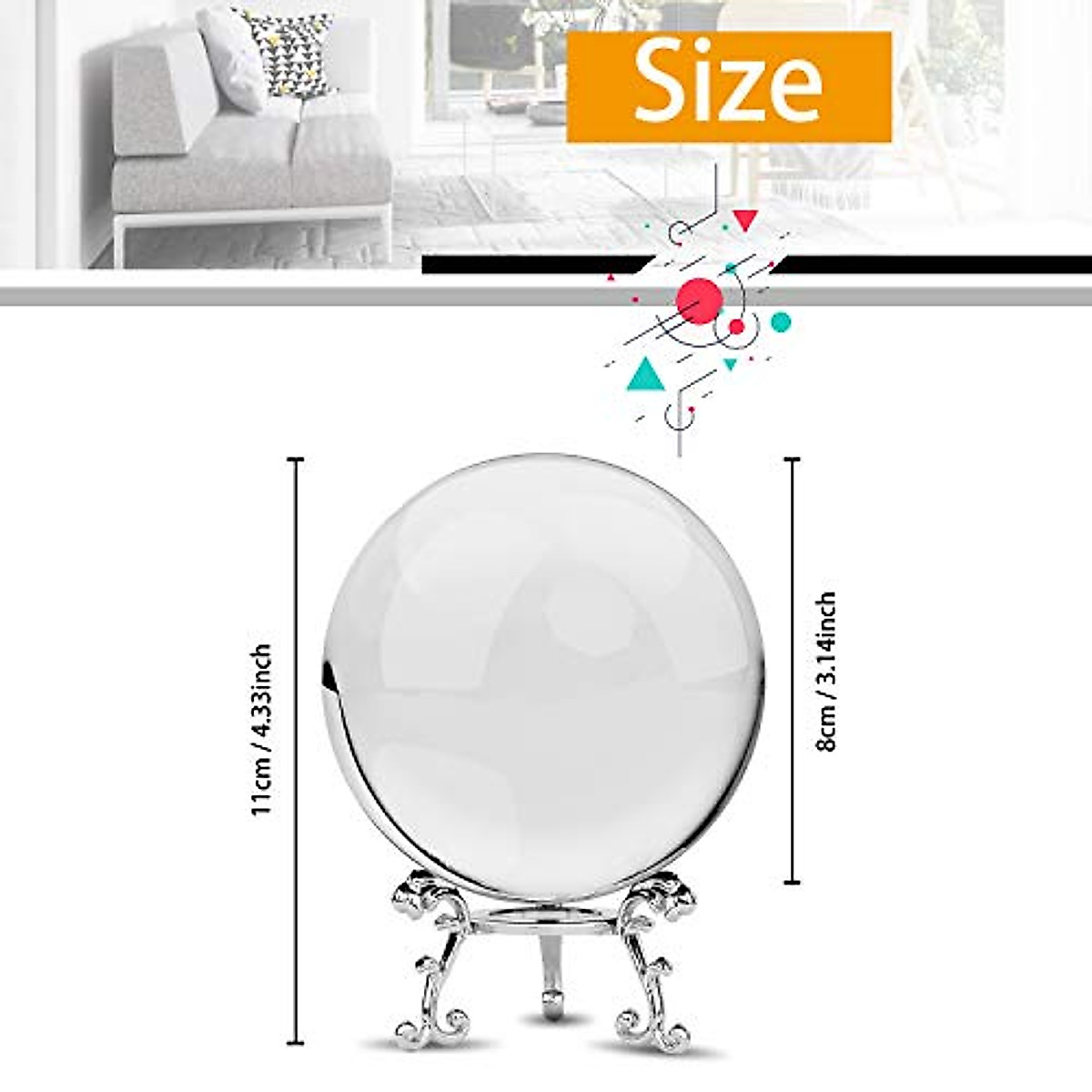 MerryNine 80mm/3.15" Photograph K9 Crystal Ball with Stylish Metallic Stand and Microfiber Pouch, Decorative and Photography Accessory (Transparent)