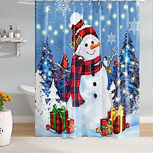 BIVINAR Christmas Shower Curtain, White Winter Forest Snowfall Bathroom Shower Curtain, Natural Xmas Pine Tree Fabric Bathroom Curtain Decor, 72 × 72 Inch