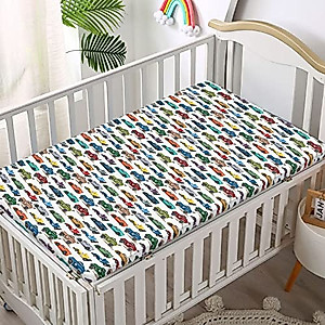 Race Car Themed Fitted Mini Crib Sheets,Portable Mini Crib Sheets Ultra Soft Material-Baby Crib Sheets for Girl or Boy,24“ x38“,Multicolor