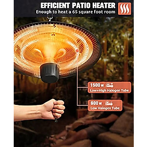 Hanging Patio Electric Heater, 1500W Outdoor Indoor Infrared Heater with 2 Adjustable Modes, Ceiling Mounted Outside Electric Heater, IP45 Waterproof, Black