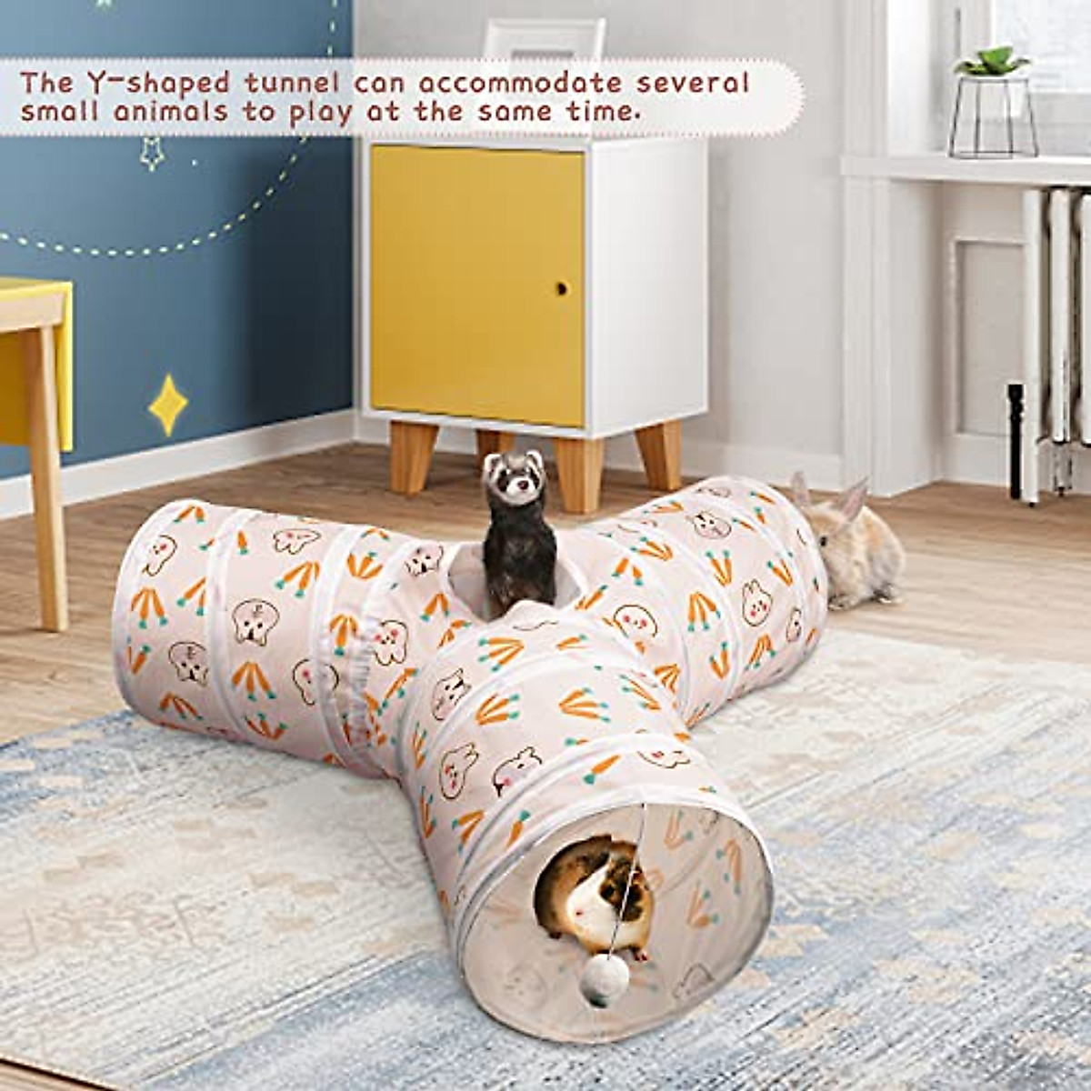 YUEPET Bunny Tunnels 3 Way Play Tubes Collapsible Rabbits Toys Small Animal Hideout for Rabbits Bunny Guinea Pigs Chinchilla Sugar Glider