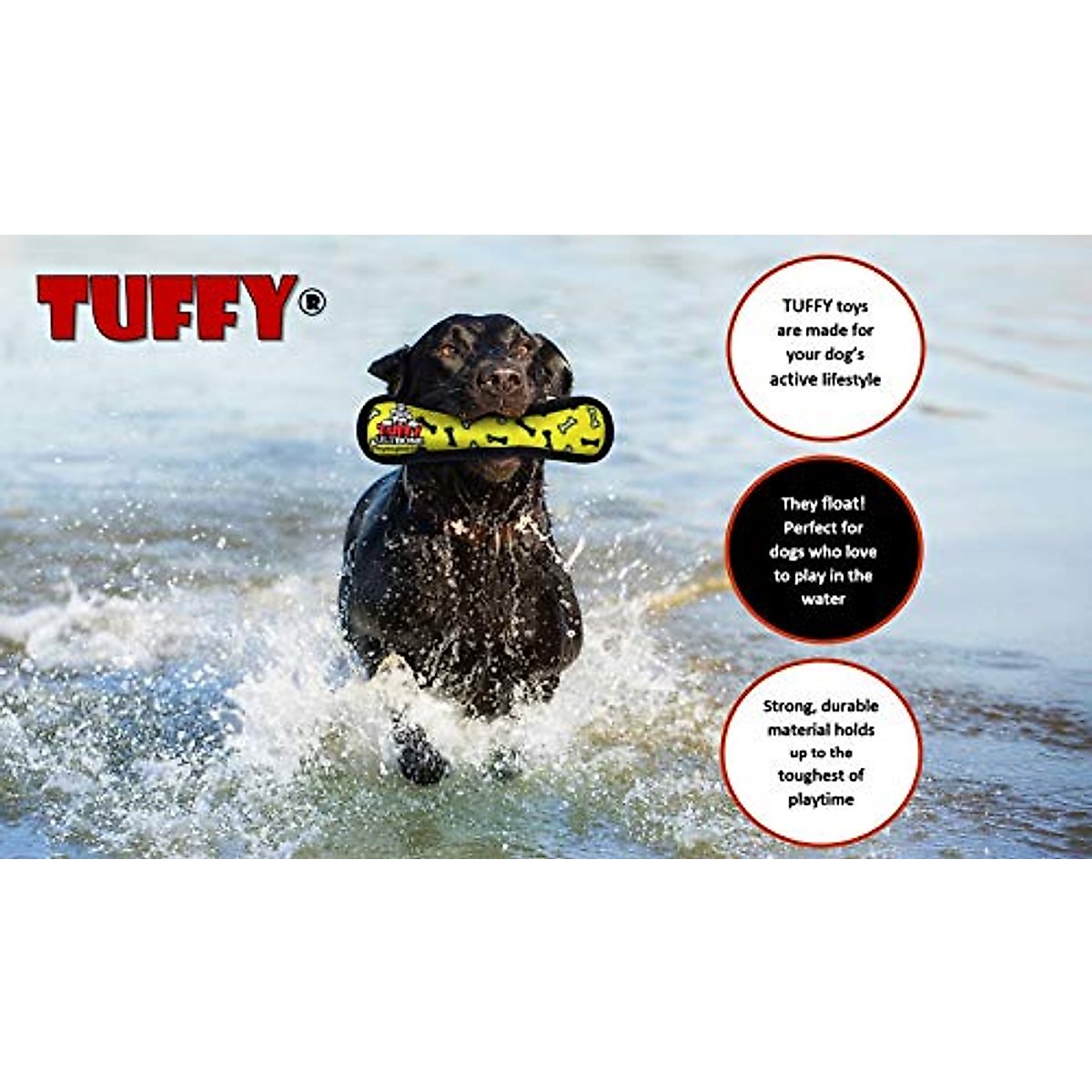 TUFFY - World's Tuffest Soft Dog Toy - Junior 3 Way Tug - Squeakers - Multiple Layers. Made Durable, Strong & Tough. Interactive Play (Tug,Toss & Fetch). Machine Washable & Floats (Combo 2 Pack)