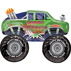 Monster Truck Rally Party Supplies Birthday Balloon Bouquet Decorations 3 Trucks