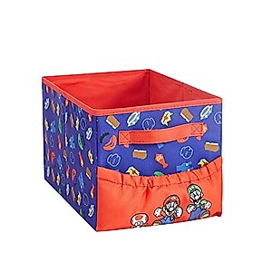 Idea Nuova Nintendo Super Mario Kids Collapsible Storage Organizer Bin with Front Pocket,9" Hx10 W x 15" L