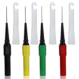 BOCEUC Piercing Clip Test Probe, 0.7mm Test Probe Pins, Non-Destructive Insulation Wire Piercing Needle, Piercing Probes Set for Banana Socket Plug Car Tester (4 Pcs)
