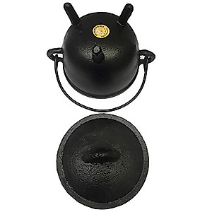 New Age Imports, Inc. Cast Iron Cauldron w/Handle & lid, Ideal for smudging, Incense Burning, Ritual Purpose, Decoration, Halloween Decoration, Candle Holder, etc. (Pot Style 4" Dia (BR90))