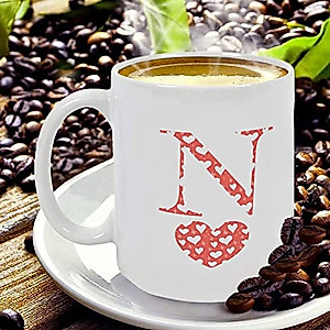 Valentine's Day Love Monogram Letter N Coffee Mug Pink White Love Heart Mug 11oz Custom Name White Porcelain Tea Cup Happy Valentine's Day Cup Anniversary Wedding Engagement Gift for Couple