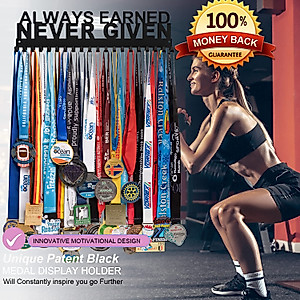 Lapetale Fashion Always Earned Never Given Medal Holder Hanger Display Rack Award Ribbon Organizer for Race,Running,Soccer,Gymnastic,Wrest