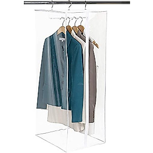 Garment Bag - Clear Hanging Closet Organizer - Durable Zippered Cover with Rod Protects Dresses, Suits, and Jackets from Dust and Moist- Top Metal Frame to Keep All Your Stuff in Shape- 42" x 20" x 15
