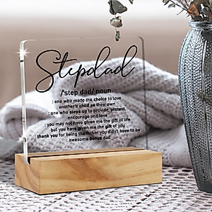 Gifts for Stepdad Stepfather Bonus Dad, Stepdad Desk Decor Acrylic Desk Plaque Sign with Wood Stand Home Office Desk Sign Keepsake Step Dad Present