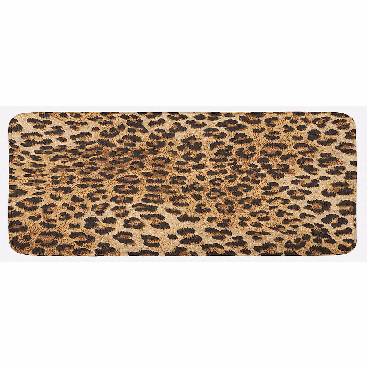Ambesonne Leopard Print Kitchen Mat, Skin Pattern of a Wild Savannah Animal Powerful Panther Big Cat, Plush Decorative Kitchen Mat with Non Slip Backing, 47" X 19", Beige Brown