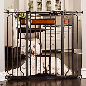 Carlson Pet Products Home Design Extra Tall Walk Thru Pet Gate with Small Pet Door, Includes Décor Hardwood, 4" Extension Kit, Black,10x7 Inch (Pack of 1)