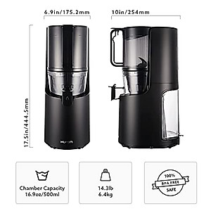Hurom H-200 Easy Clean Electronic Juicer Machine (Black) - Self Feeding Slow Juicer w Big Mouth Hopper to Fit Whole Fruits & Vegetables - Healthy Living - Rinse Clean No Scrub BPA Free Easy Assembly