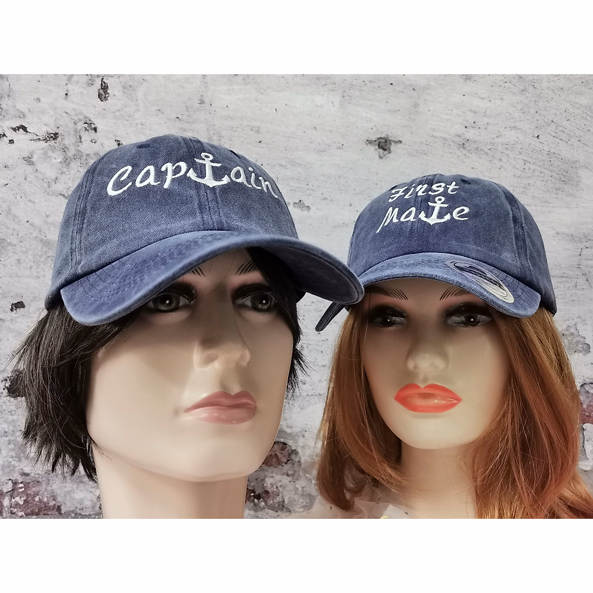 Captain & First Mate Anchor Hats for Couples, Navy Blue Embroidered Matching Boating Baseball Caps, Sailing Gift